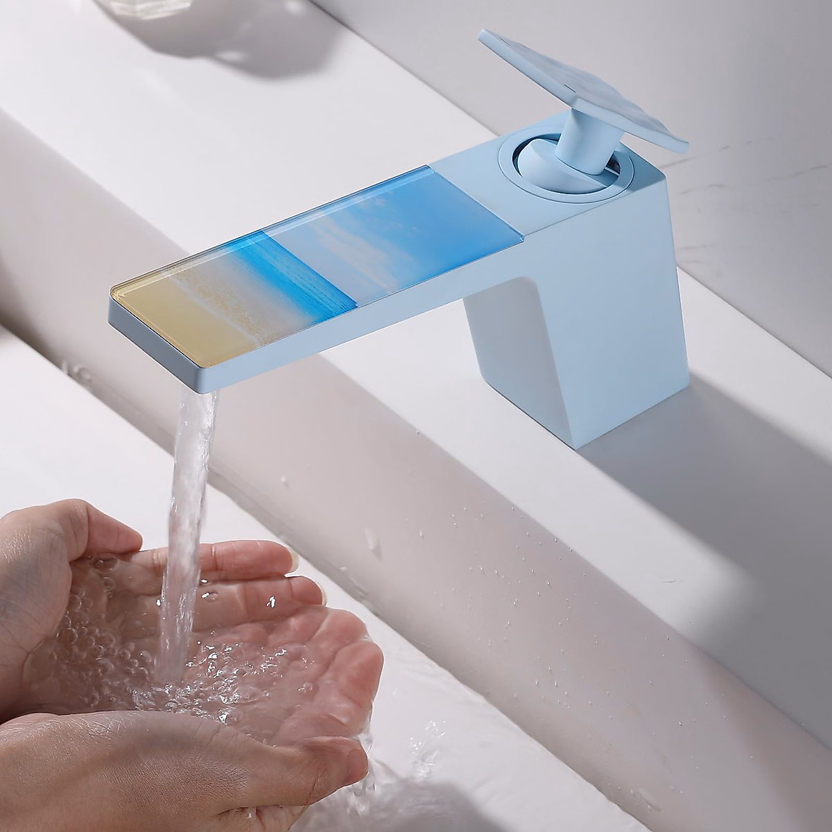 Bathroom Faucet for Sink 1 Hole,Blue Modern One-Handle Single Hole Bathroom Faucet,Brass Sink Vanity Faucets with Supply Hoses for RV Lavatory Restroom