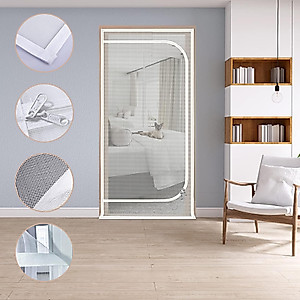 Upgraded Pet Screen Door Fits Doors Up to 36"x84",Heavy Duty Cat Proof Mesh Screen Door with Zipper Closure,Prevent Cats Running Out from Home,Bedroom,Living Room,Kitchen,(White)