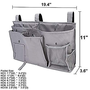 Corodo Bedside Caddy, Bedside Organizer for Dorm Bed, Bunk Bed Caddy with 8 Pockets for Baby Bed, Hospital Beds, Grey