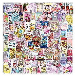 100pcs Cute Snack Stickers Food Stickers Drink Stickers Kawaii Small Beverage Stickers Decorative Masking Stickers for Personalize Laptop Scrapbook Daily Planner and Crafts