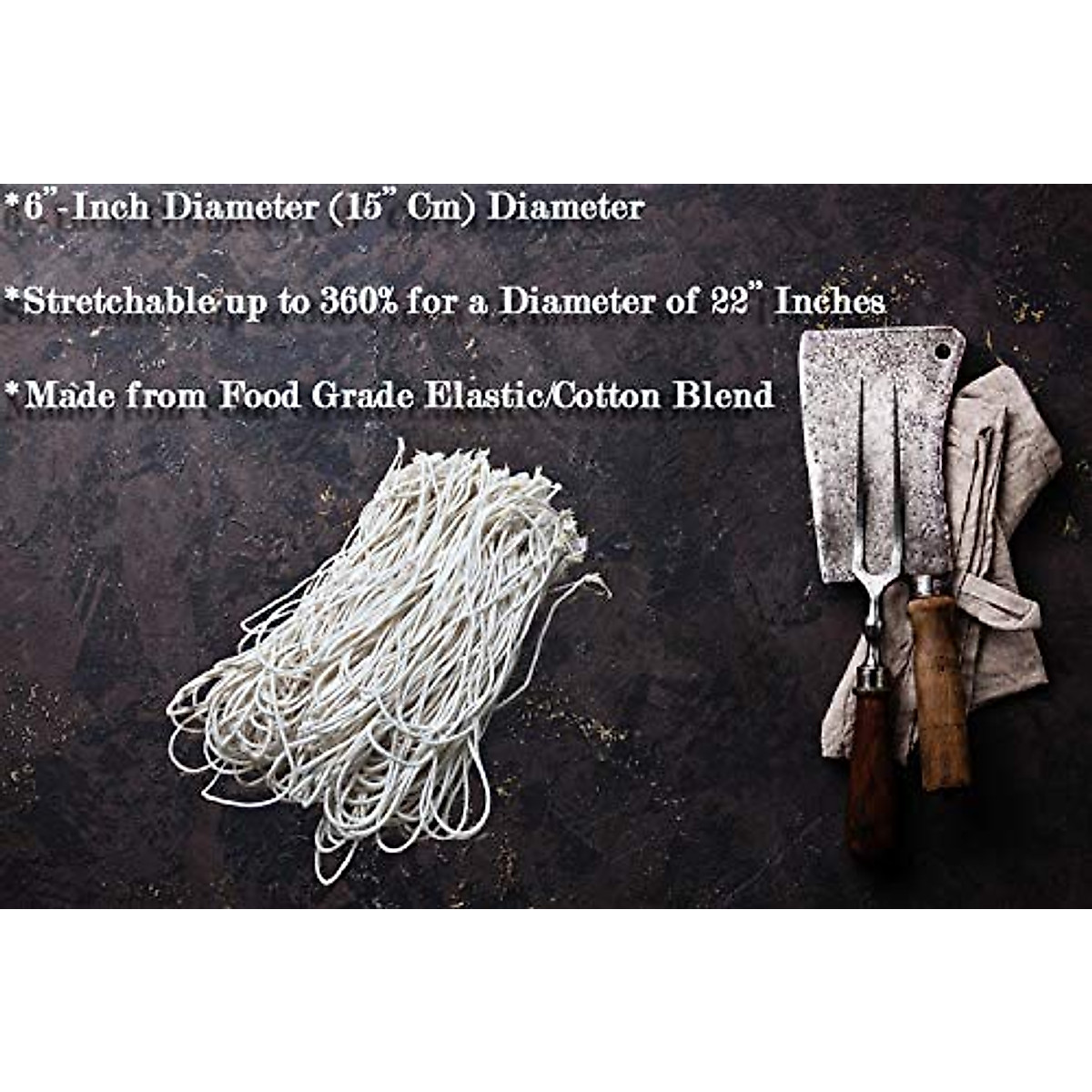 Rotisserie Elastic and Cotton Blend - Stretchy Twine - Food Grade - Heat Safe - Cooking Ties - Poultry Loops - 50 Pack