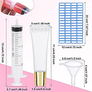 AerRoll 50Pcs 15 ML Gold Cap Empty Lip Gloss Tubes, Clear Lipgloss Squeeze Tubes With free Labels Stickers+20ml Syringe+Funnel+Gift Bags, for DIY Lip Gloss Balm Cosmetic (Gold top x 50pcs)