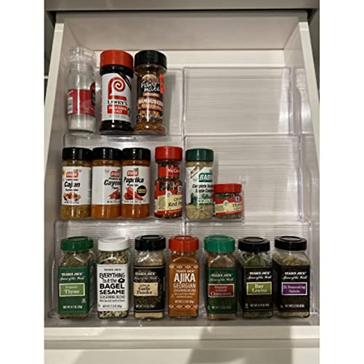 YCOCO Spice Drawer Organizer,Expandable Drawer Spice Rack Organizer,3 Tier Plastic Slanted Spice Bottle Storage Shelf for Kitchen Cabinet Drawer and Pantry,Countertop,Clear