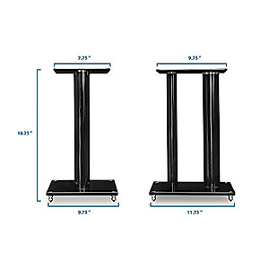 Mount-It! Floor Speaker Stands for Satellite Speakers and Surround Sound (5.1 and 2.1) Systems, Glass and Aluminum, 18 Inches Height, 22 Lbs Weight Capacity, Black