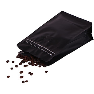 REMTAP Coffee Bags with Valve(50 pcs,16 oz/1 lb) Black High Barrier Aluminum Foil Flat Bottom Standing Empty Coffee Beans Storage Bag,Reusable Heat Sealable Side Zipper Pouches for Home or Store