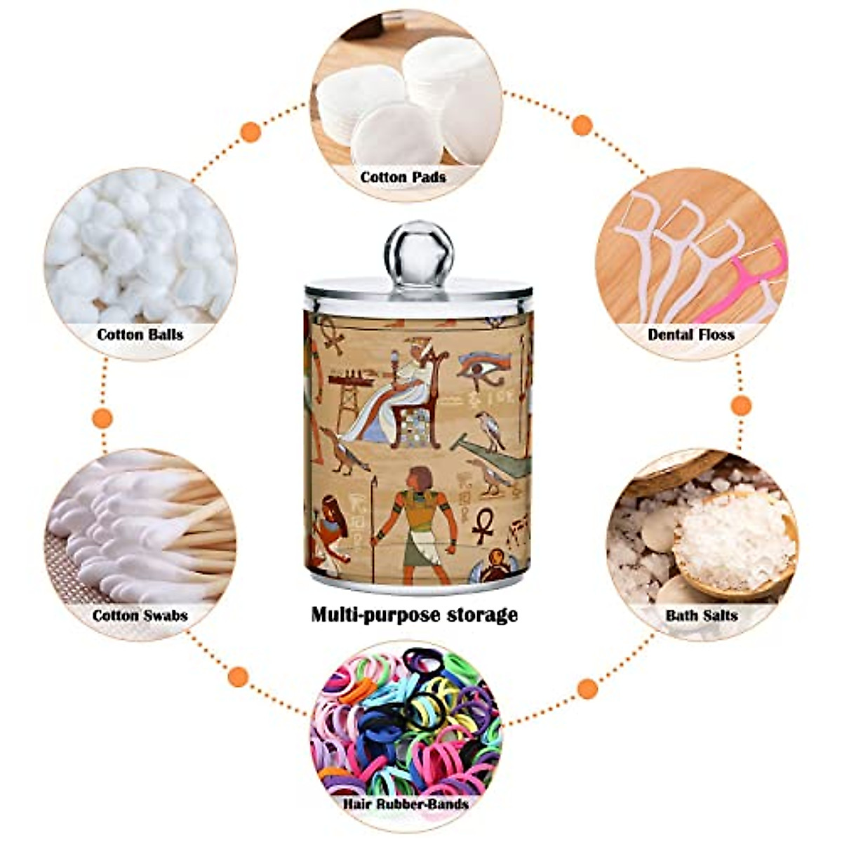 KEEPREAL Funny Egyptian Mural Qtip Holder Dispenser with Lids, 2PCS Plastic Food Storage Canisters, Apothecary Jar Containers for Vanity Organizer Storage