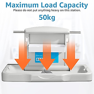 modunful Wall-Mounted Baby Changing Station, Commercial Horizontal Fold-Down Diaper Change Table with Adjustable Safety Strap, CPC Compliant, White