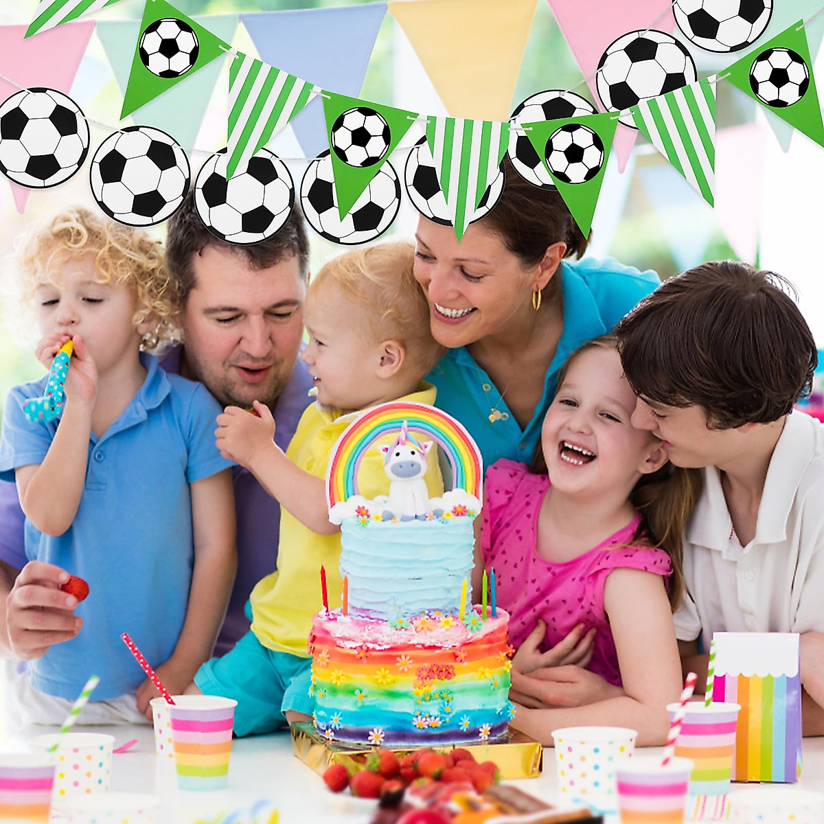 4 Pieces Soccer Banner Decoration Soccer Theme Party Supplies, 3m Football Flags Bunting Banners Soccer Ball Garlands for Soccer Fans Wekcome World Cup 2022