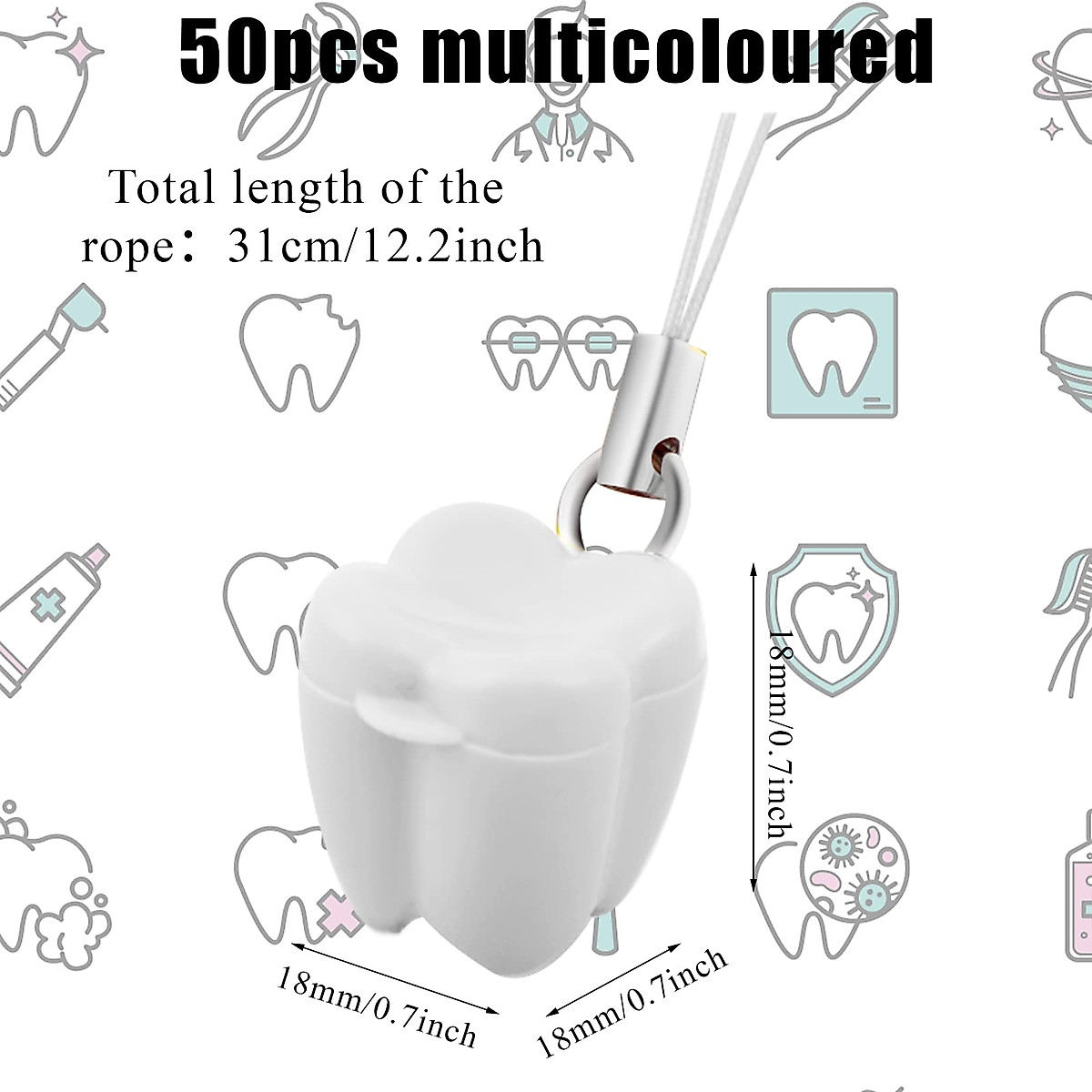 Ioffersuper 50-Piece Tooth Saver Necklaces, Tooth Necklace Little Box for Lost Teeth, Milk Teeth Storage Cases for Children Tooth Fairy Bag School Classroom Party Supply