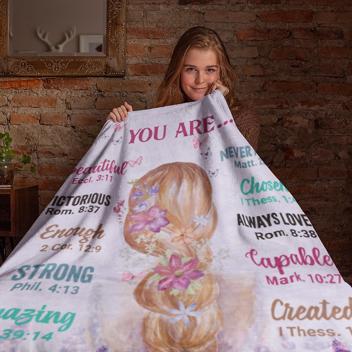 TrendyNest Pretty Blonde Girl Inspirational Quotes Blanket 50x60,Soft Plush Purple Floral Girls Fleece Throw Blanket, Magic Blankets for Girls Bed, Couch and Sofa Christmas Birthday Gift Bedroom Decor