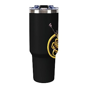 French Horn 40 Oz Tumbler Insulated Stainless Steel Water Bottle Travel Mug Car Cup with Handle And Straw