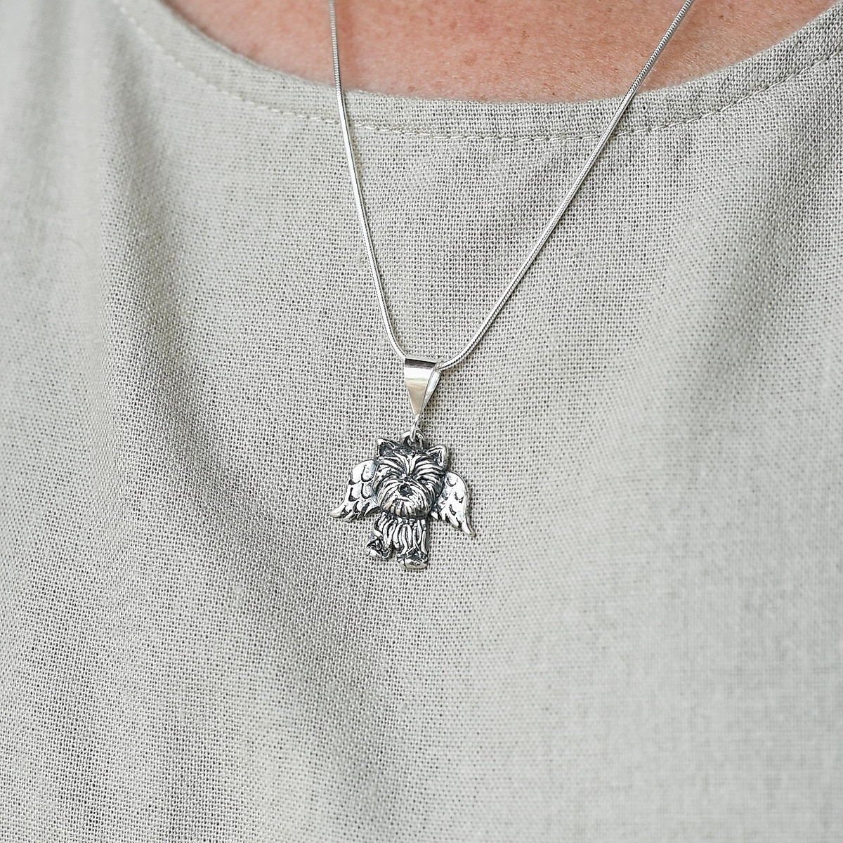 The Magic Zoo Sterling Silver Yorkie Angel Pendant for Necklace – Handcrafted in the USA Yorkie Jewelry Gifts for Women – Yorkshire Terrier Lover