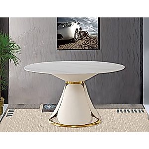 Leavader Modern Marble Round Dining Table - 53" Engineered Stone Dining Table with Round Marble Tabletop and Petal-Shaped Base, Marble White Round Dining Table for Home Kitchen
