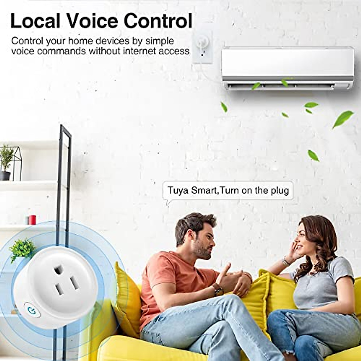 WiFi Smart Plug, Bibikoo Local Voice Control, Remote Tuya Smart App, Voice Control Start Pairing, Smart Outlet Socket Works with Alexa and Google Home, Timer, Group Control, 2.4G WiFi, FCC/UL (1)