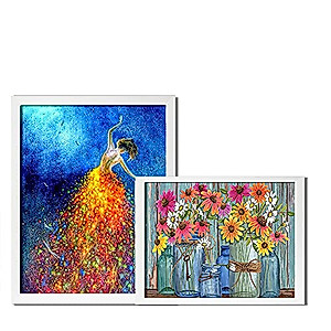 Fun Gift Diamond Painting Picture Frames 10x14, for 12 x 16 in /30 x 40cm 5D Diamond Painting Art Kits Diamond Painting Pictures or Photos, White Natural Solid Wood Wall Hanging Picture Frame