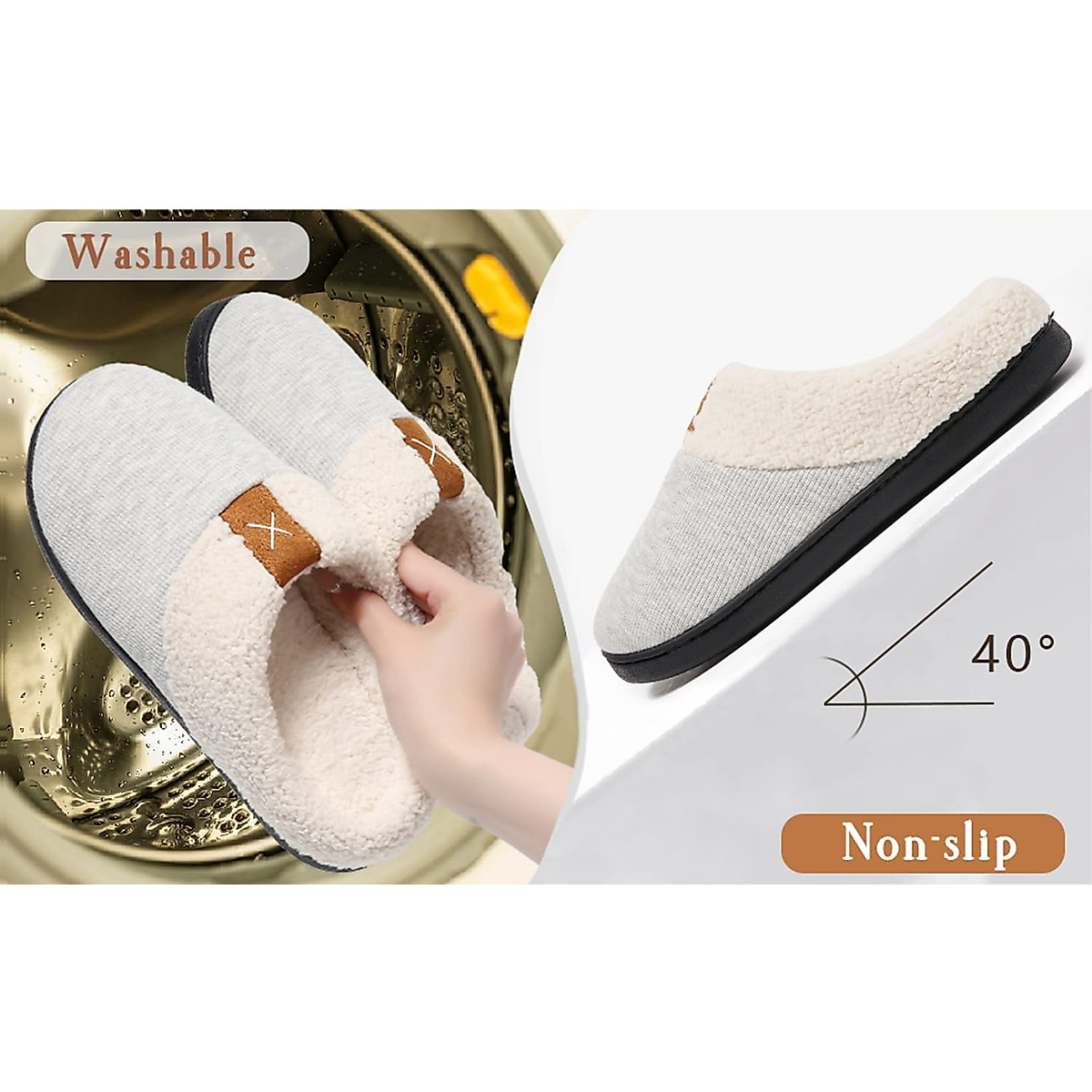 PLMOKN Slippers for Women Indoor Outdoor Like Wool Shoes With Memory Foam Ladies Fuzzy House Bedroom Pantuflas Para Mujer,44/45, Xt-beige, 13-14 Women/11-12 Men
