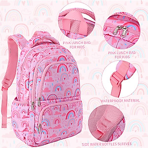 Woosir School Backpacks for Girls Kids Travel Backpack for Teen Girls Back to School Supplies Fashion Bag with Insulated Lunch Bag and Pencil Pouch Outdoor Laptop Backpacks (Rianbow)