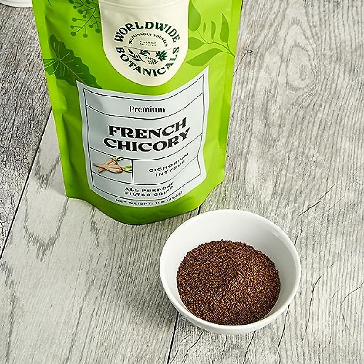 Worldwide Botanicals French Chicory Root - Brew Like Coffee, Blend Roasted Chicory Root With Coffee, Prebiotic Coffee Alternative, Acid Free, Caffeine Free, Kosher - 1 Pound