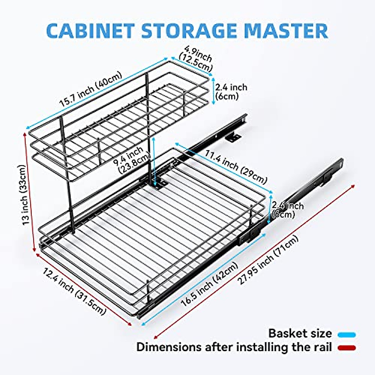 G-TING Pull Out Cabinet Organizer, Under Sink Slide Out Storage Shelf with 2 Tier Sliding Wire Drawer - 12.6W x 16.53D x 12.99H - Request at Least 13 Inch Cabinet Opening(Black)