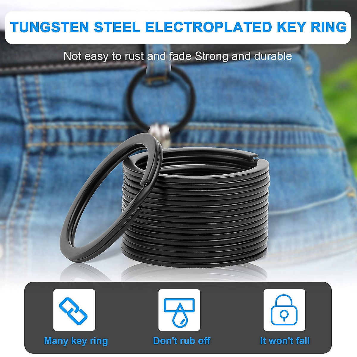 AWTOK 32mm Black Split Key Ring, Black Flat Key Ring, Black Split Ring, Black O Ring for Car Keys, for Home Key (12pcs)