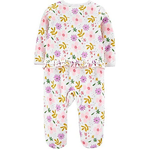 Simple Joys by Carter's Baby Girls' Fleece Footed Sleep and Play, Pack of 2, Purple Llama/Floral, 3-6 Months