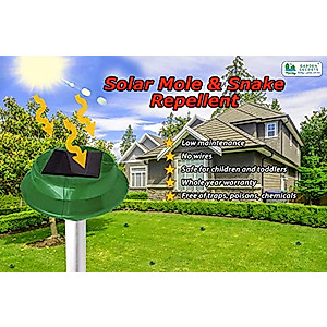 GARDEN SECRETS (2 Pack) Professional Solar Mole & Snake Repellent. Gopher Vole Snake Scorpion etc Deterrent. Keep Underground Creatures Away from Your Property Within 2-4 Weeks. Year Full Warranty!