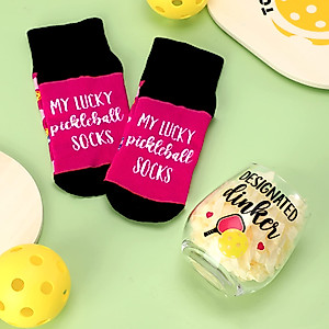 Nefelibata Pickleball Gifts Set Lucky Pickleball Crew Socks 17oz Designated Dinker Stemless Wine Glass Funny Gifts for Women Coach Mom Birthday Christmas Retirement Gift Idea Mother's Day