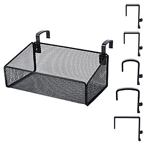 Bedside Caddy Shelf Hanging Storage Basket for Bunk Bed and Office Cubical Walls,Baby Bed Rails,College Dorm Bed Organizer - 5 Pairs Sized Hooks-for Phone Glass Magazine Decor (Black)