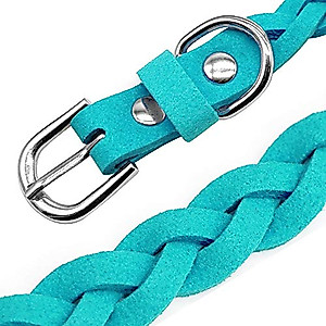 Leather Dog Collar Braided Dog Puppy Cats ID Collar with Name Personalized Engraved for Small Medium Dogs Free Bell (Color : Blue Size : XS Code)