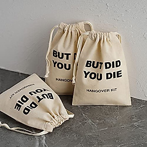 PandaSew Hangover Kit Gift Bags, Bachelor Party, Bachelorette Bridal Shower Pouches, Wedding Favor, Survival Recovery Bridesmaid Gifts, Cotton Drawstring Bag,20pcs 7x5 inches BUT DID YOU DIE