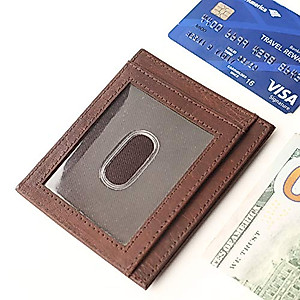 REAGO Handcrafted Front Pocket Small Slim RFID Crumpled Leather Wallet for Men Women, Credit Card Holder, Strong Stitching, Slip Pocket, ID Window, Minimalist Design, Chemical Free, Ideal Gift