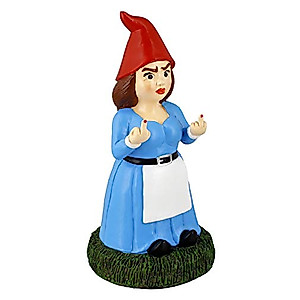 Gnometastic Middle Finger Gnome - Lady Double Bird Statue, 8.45in, Female Naughty Gnome - Garden Gnomes Outdoor Funny Lawn Decoration