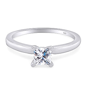 Jewel Zone US Princess Cut White Cubic Zirconia Anniversary Solitaire Ring in 14k White Gold Over Sterling Silver (0.5 Carat)