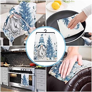 Eucalyptus Leaves Kitchen Towels,Absorbent Microfiber Kitchen Dish Hand Tea Bath Towel,Quick Dry Cleaning Cloth Dishclothes Decorative Sets, Christmas Berries Flower Pinecones Gnomes (1-PC, 18x28)