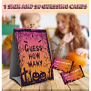 Guess How Many Halloween Party Game, Halloween Party Favors Supplies, Halloween Party Game,Trick or Treating, Family Activity - 1 Sign and 50 Guessing Cards(32A)