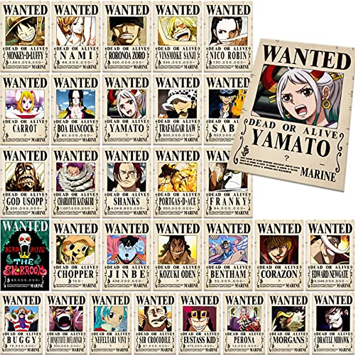 Looyat 30 Pcs Poster, 29cm*20cm Wanted Poster Including Popular Ranking Characters Bright