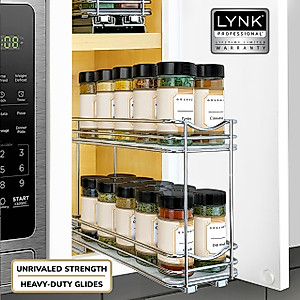 Lynk Professional® Pull Out Spice Rack Organizer for Cabinet - Slide Out Vertical Spice Rack - 4-1/4 inch Wide Sliding Spice Organizer Shelf - Double, Chrome