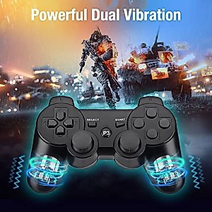 TESSGO PS3 Controller 2 Pack Compatible with PS-3, Rechargeable Game Wireless Controller with Upgraded Joystick for PlayStation 3