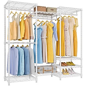 VIPEK V5 Portable Closet Wardrobe Heavy Duty Clothes Rack, Freestanding Closet Metal Clothing Rack with 4 Hang Rods & 8 Shelves, Adjustable Custom Closet Rack, 56.7" Lx15.7 Wx76.4 H, White (Medium)