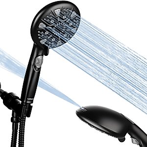 Shower Head with Handheld, Lanhado 9 Setting Matte Black Shower Head, Detachable Shower Head with Hose & Adjustable Bracket,High Pressure Shower heads, Built-in Power Wash to Clean Tub, Tile & Pets