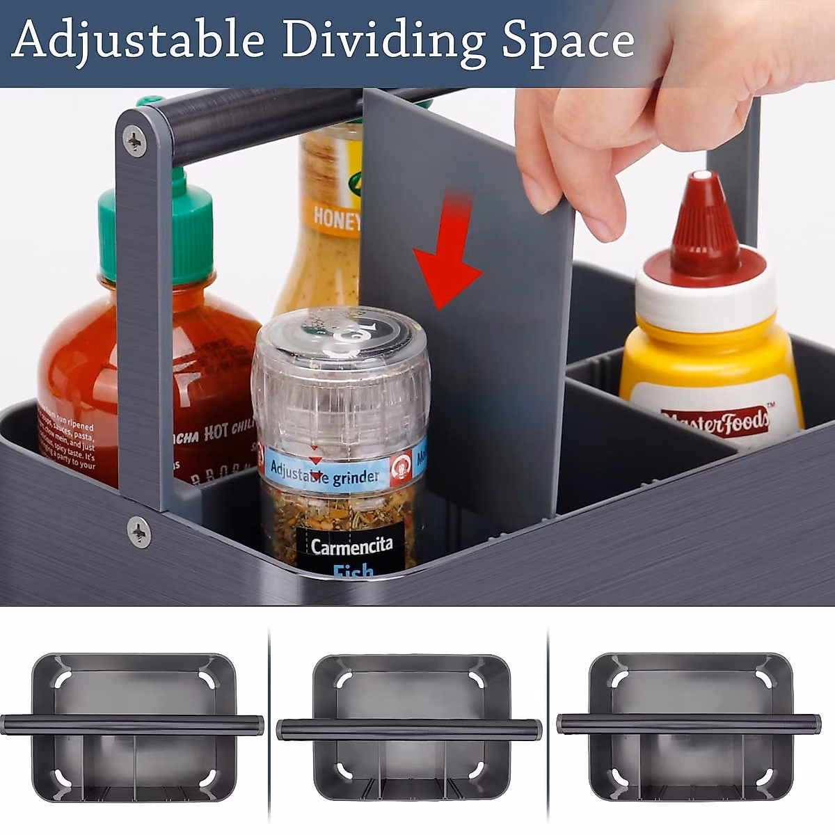 GFWARE Silverware Caddy, Utensil Caddy Organizer with Handle Plastic Silverware Holder for Countertop, Cutlery Holder with 4 Adjustable Compartments Utensil Holder for Party Camping Picnic(Grey)