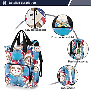 Patriotic Sloth Diaper Bag Backpack for Baby Boys Girls Multifunction Baby Essentials Travel Tote with Stroller Straps & Bottle Storage Baby Diaper Bag for Shopping Hiking Traveling Moms Dads