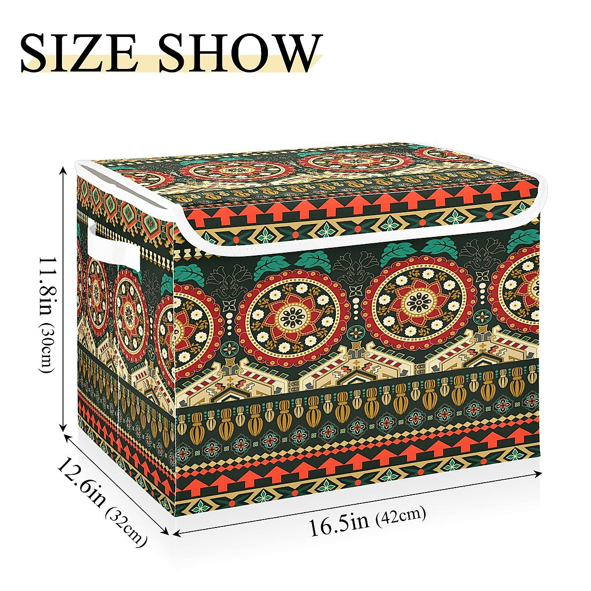 Kigai Boho Mandala Style Storage Basket 16.5x12.6x11.8 In Collapsible Fabric Storage Cubes Organizer Large Storage Bin with Lids and Handles for Shelves Bedroom Closet Office