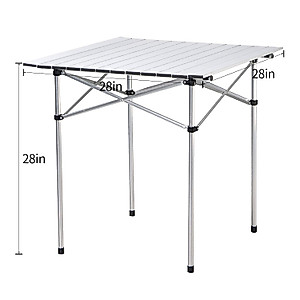Deanurs Folding Tables Camping Roll Up Aluminum Portable Square Table for Outdoor Hiking Picnic,28" x 28" w/Carry Bag,Silver