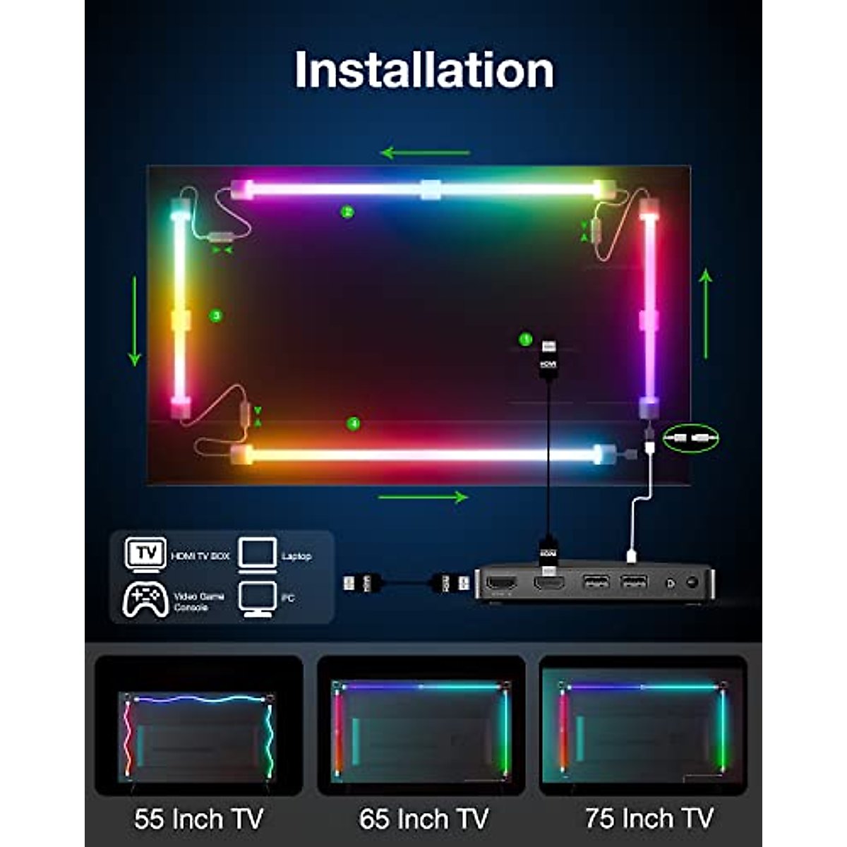 Aubess HDMI 2.0 Sync Box & TV Neon Rope Backlight Kit, WiFi Immersion TV LED Backlights That Compatible with Alexa & Google Assistant for 65" TVs. Fancy Sync Box LED Lights That Sync with TV Picture