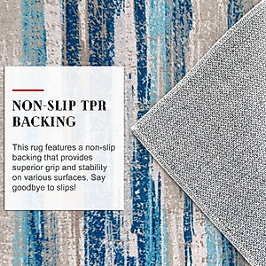 Lansny Modern Abstract Entryway Rug Indoor 2x3 Washable Rug Non-Slip Soft Small Area Rug Blue Kitchen Mats Thin Print Faux Wool Floor Carpet Throw Rugs for Entrance Bedroom Office Home Decor