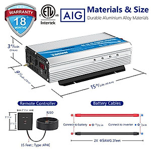 GIANDEL Power Inverter 2000 Watt ETL Listed UL458 Modified Wave Converts 12 Volt to110V 120Vac with Remote Control LED Display Dual Outlets & USB for RV Truck Trailer Marine Solar Setup Emergency