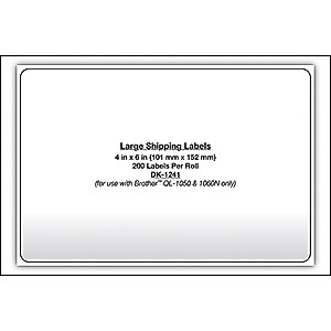 Brother Dk1241 Die-Cut Shipping Labels, 4-Inch X 6-Inch, White, 200/Roll