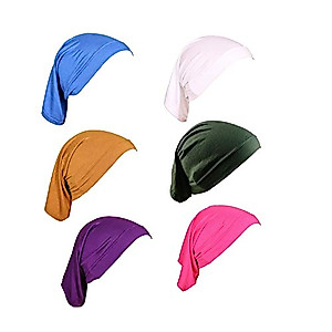 Cntqiang Women's Soft Cotton Render Cap Muslim Bonnet Inner Hijab Caps Underscarf Sleeping Hat (6Pcs A)