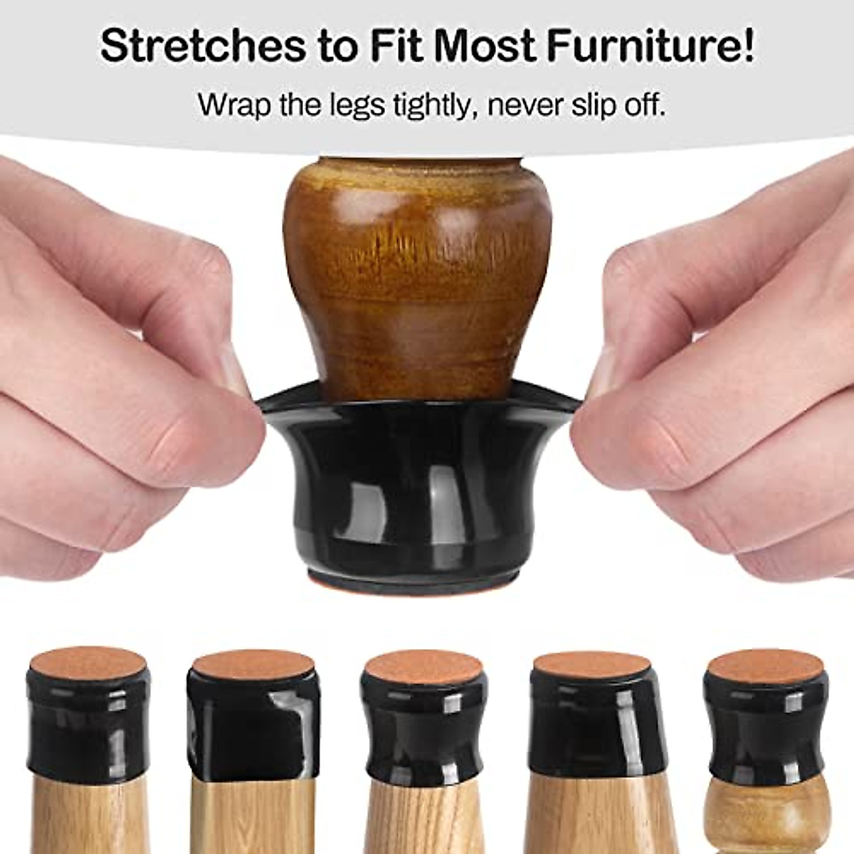 32 Pcs Chair Leg Protectors for Hardwood Floors, Black Silicone Chair Leg Floor Protectors Furniture Leg Caps with Felt Bottom Chair Leg Covers Protect Floors from Scratching Reduce Noise